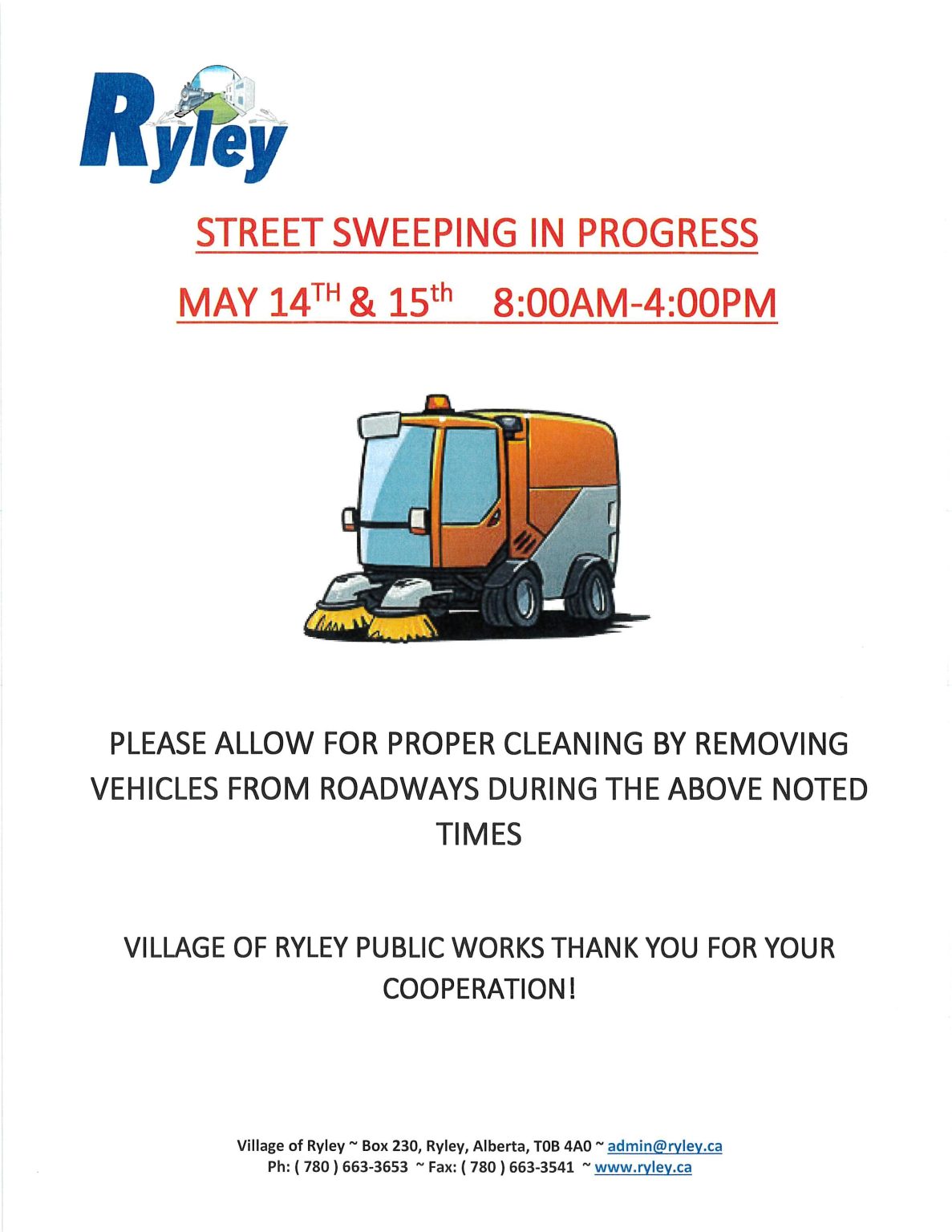 PLEASE NOTE: – Village of Ryley